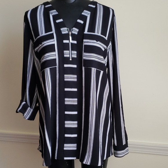 Notations | Tops | L Womens Notations Black White Striped Top Tunic ...